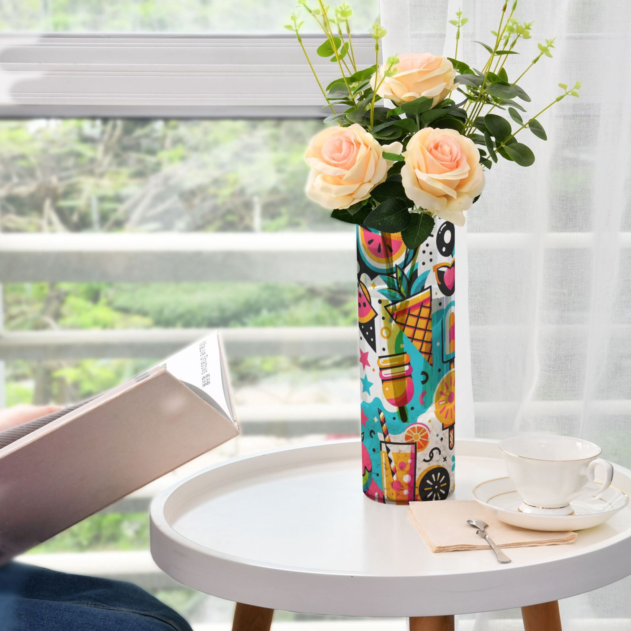 Colorful Fruit and Ice Cream Flower Vase 11.8x3.9 inch Vases Clear Non ...