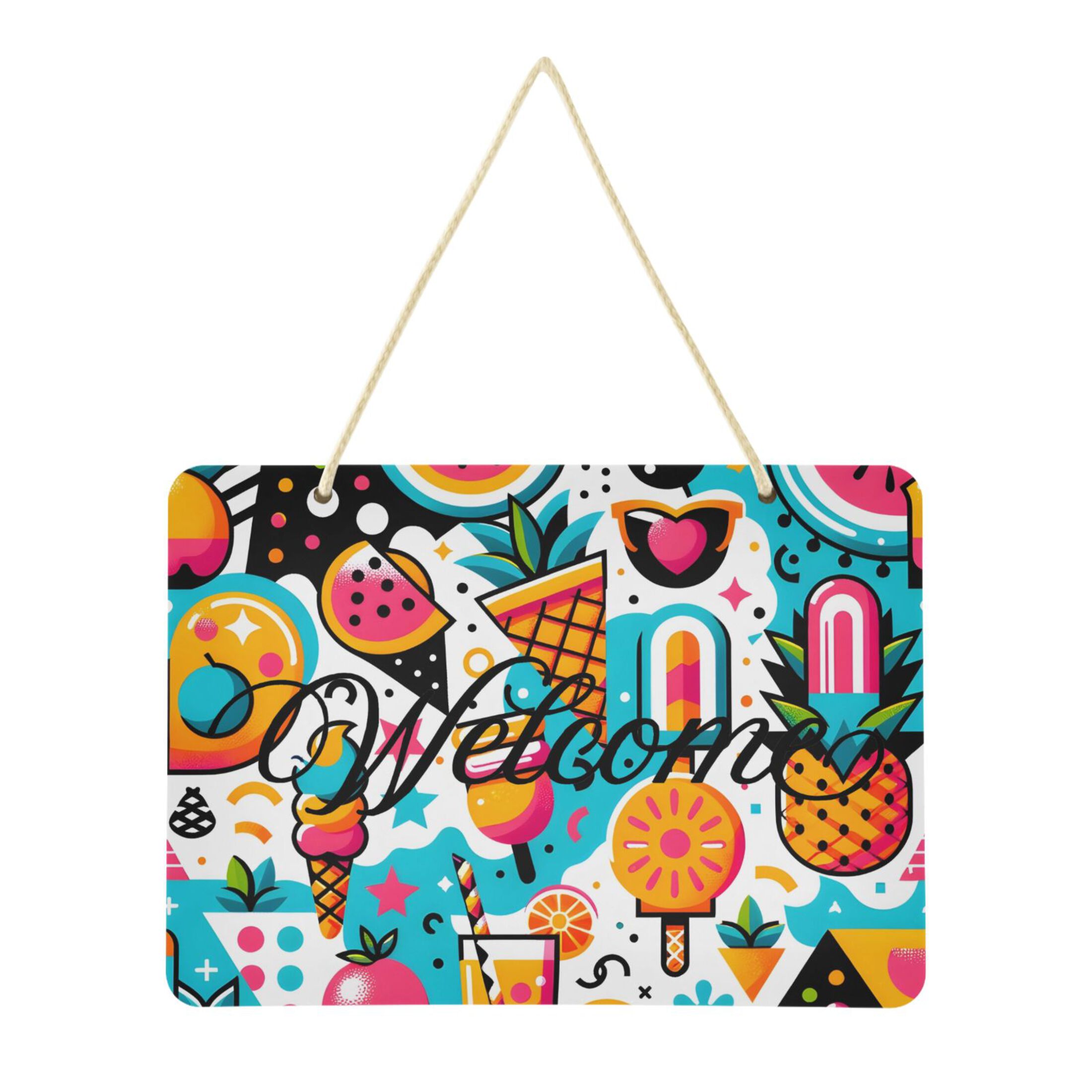 Colorful Fruit and Ice Cream Welcome Sign Front Door PVC 14x10 inch ...