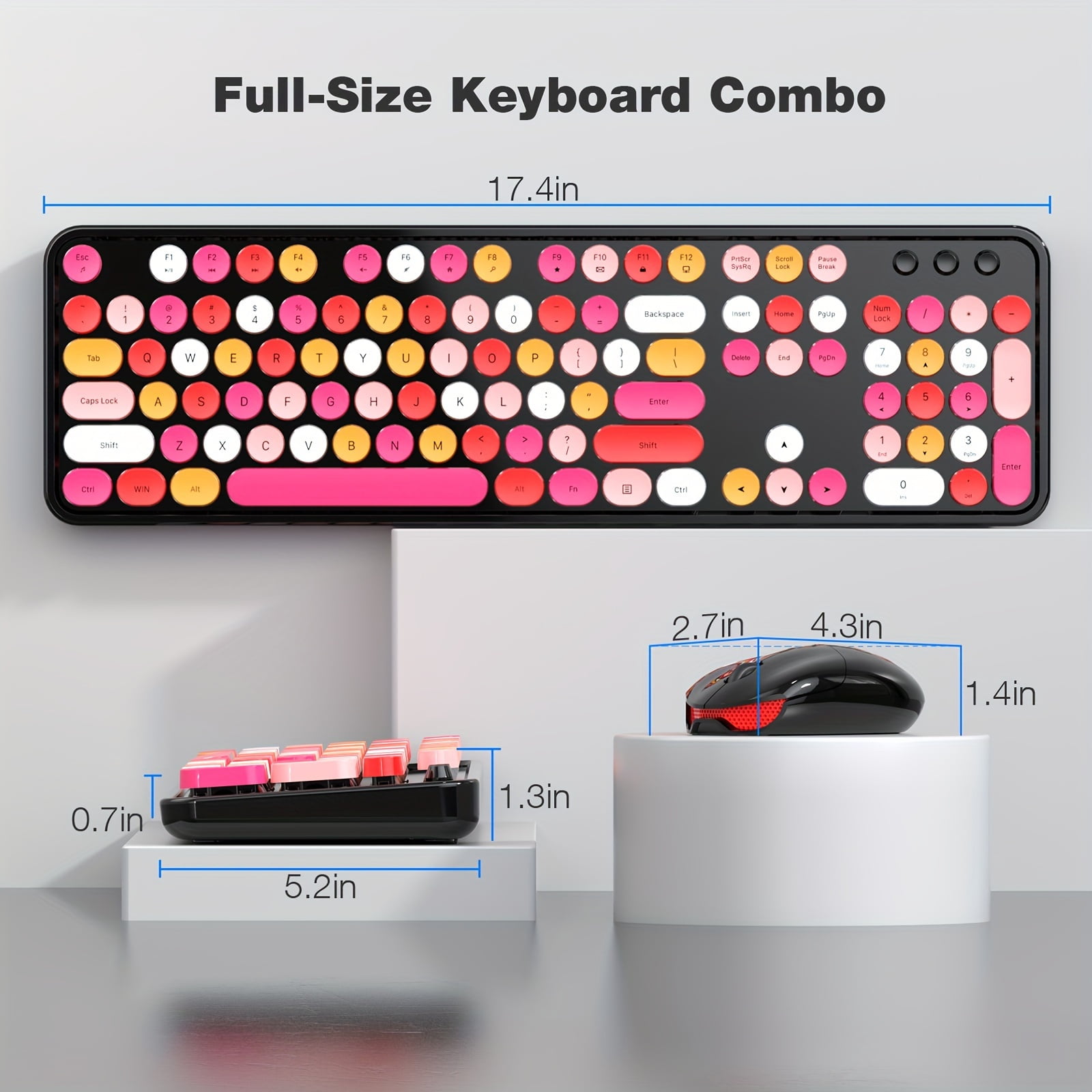 Colorful Full-Size Wireless Keyboard and Mouse Combo - 2.4G Plug and ...