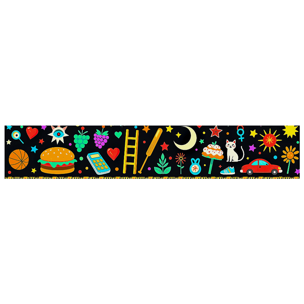 Colorful Fun Themed Banner with Icons of Food Cats Cars and More Party ...