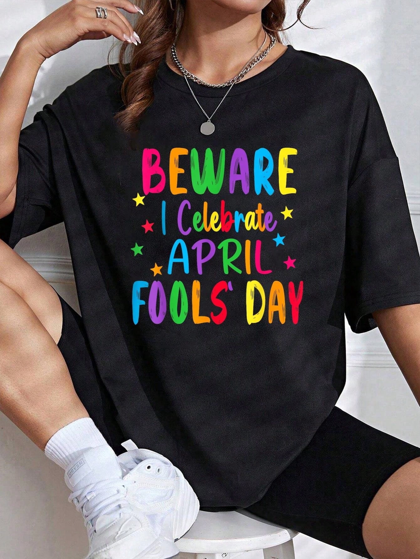 Colorful Funny April Fools' Day Celebration T-Shirt, Humorous Beware I ...