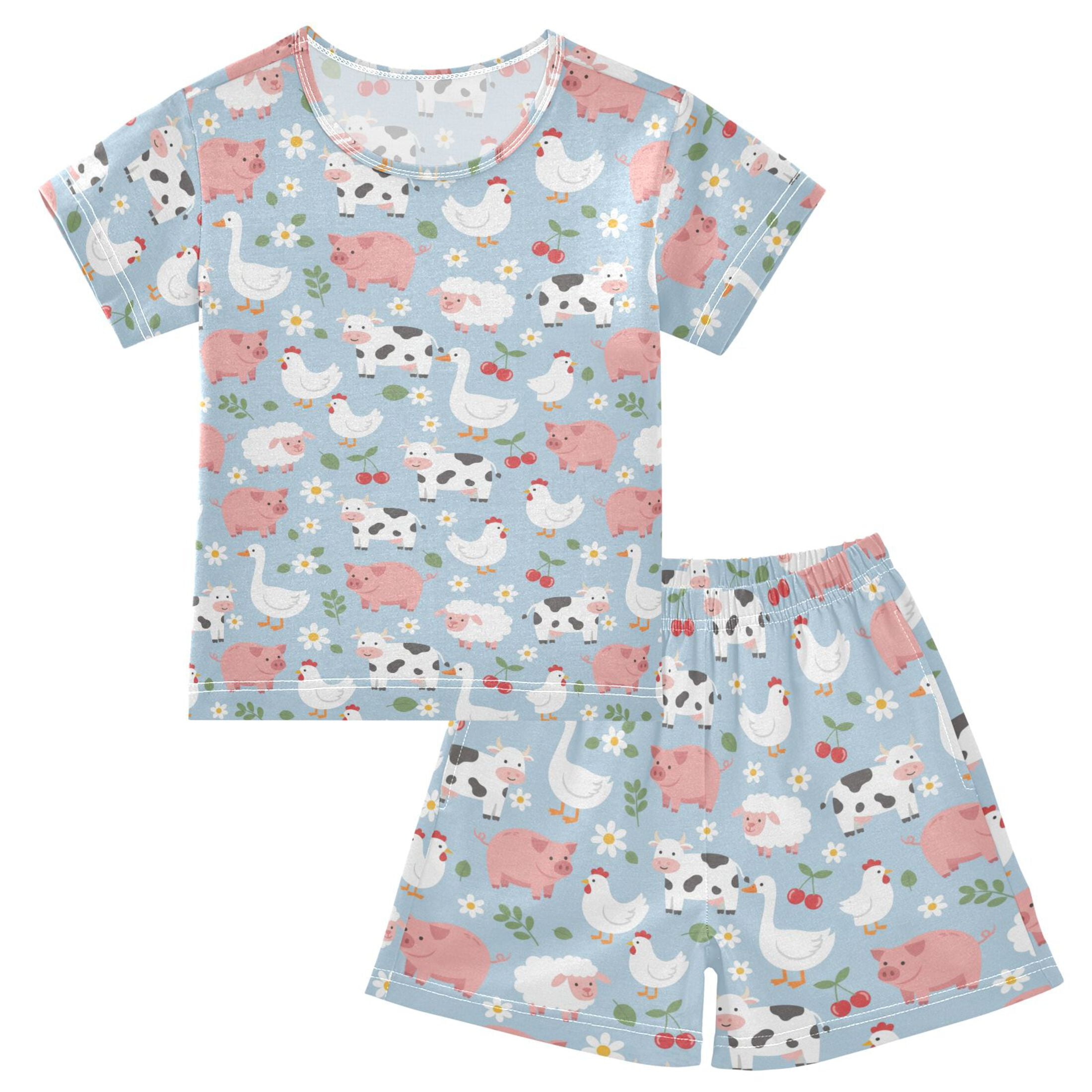 Colorful Funny Cute Farm Animals Summer Pajama Set Soft Cotton Short ...