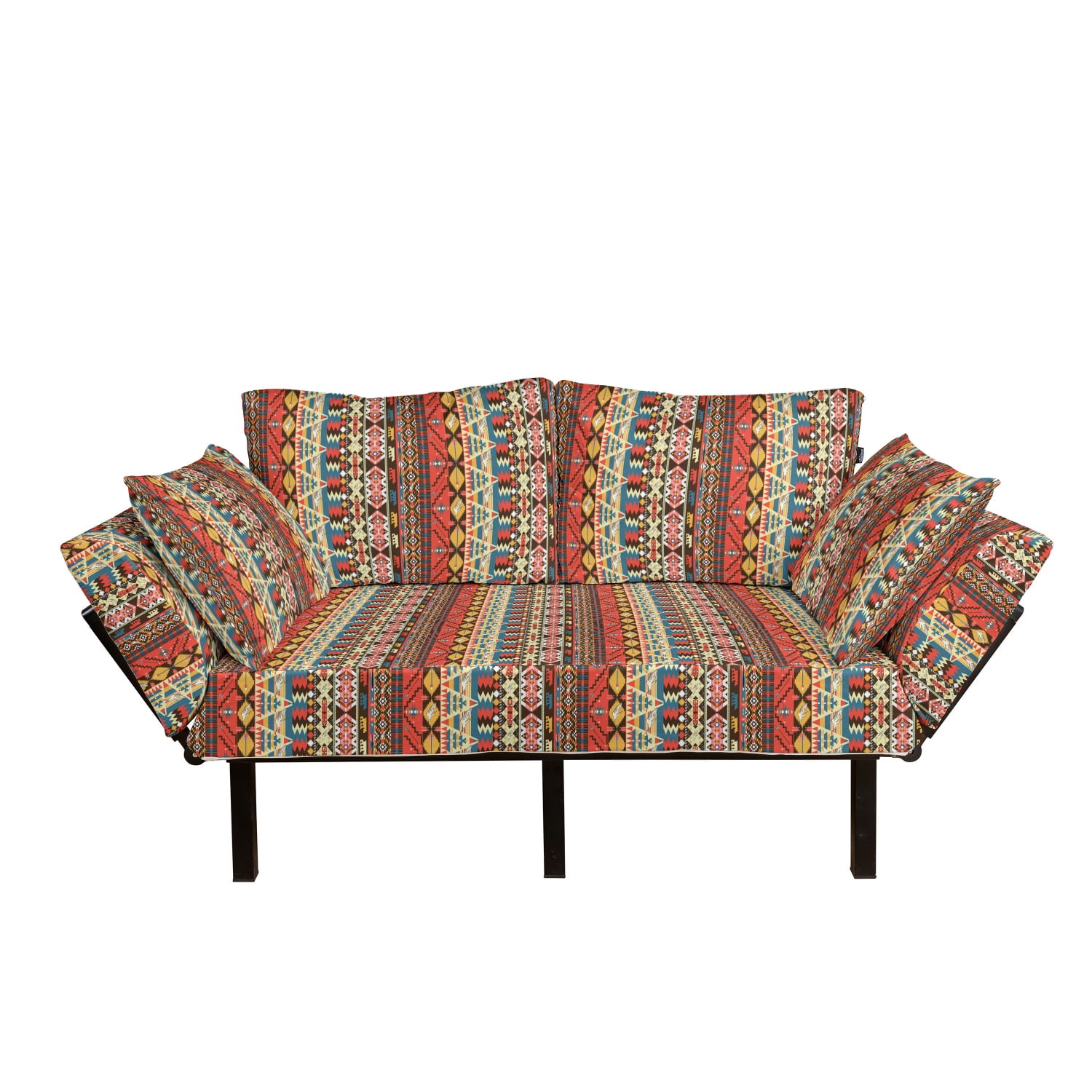 Colorful Futon Couch, Aztec Pattern with Birds Flowers and Arrows ...