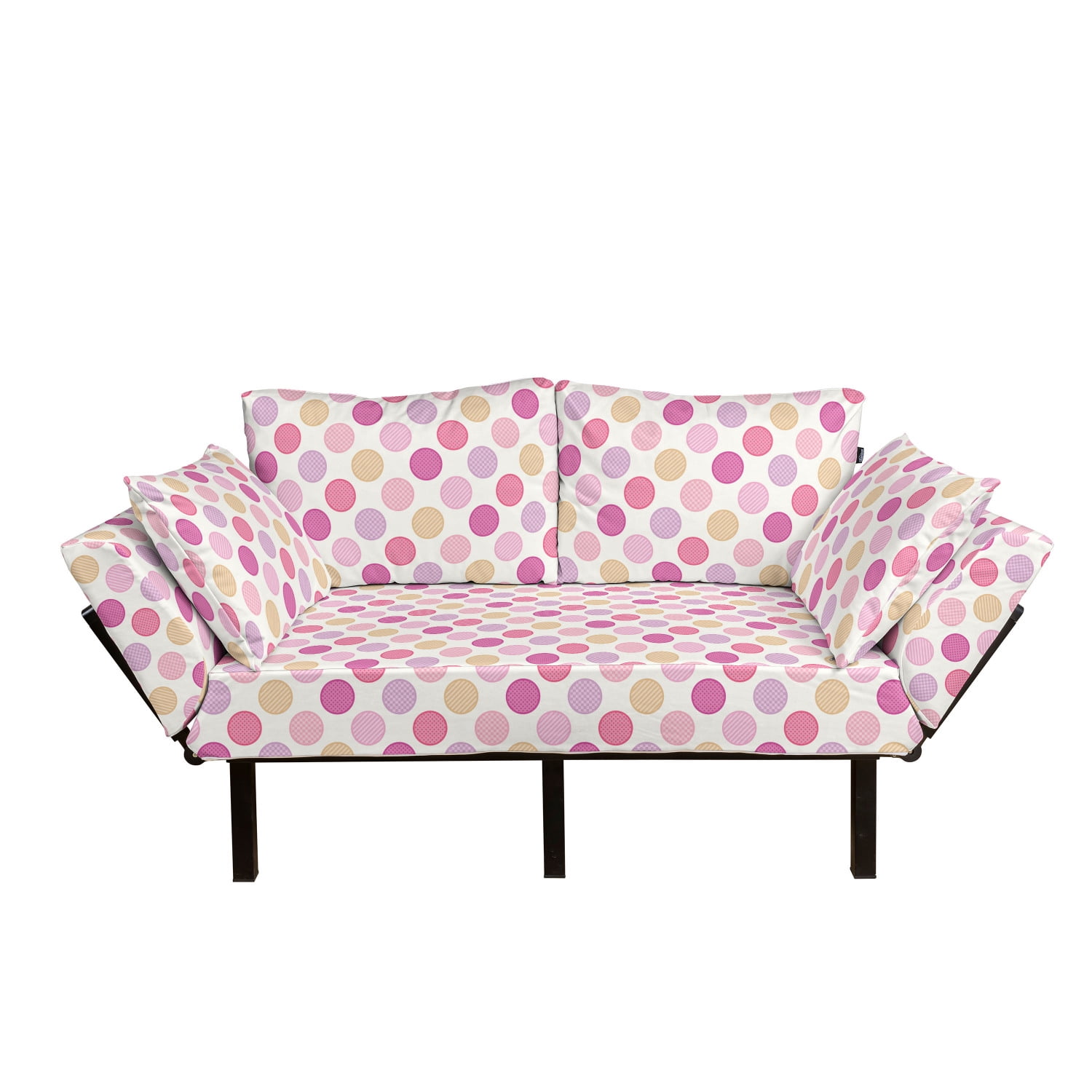 Colorful Futon Couch, Circles with Checked Striped and Dots Pattern ...