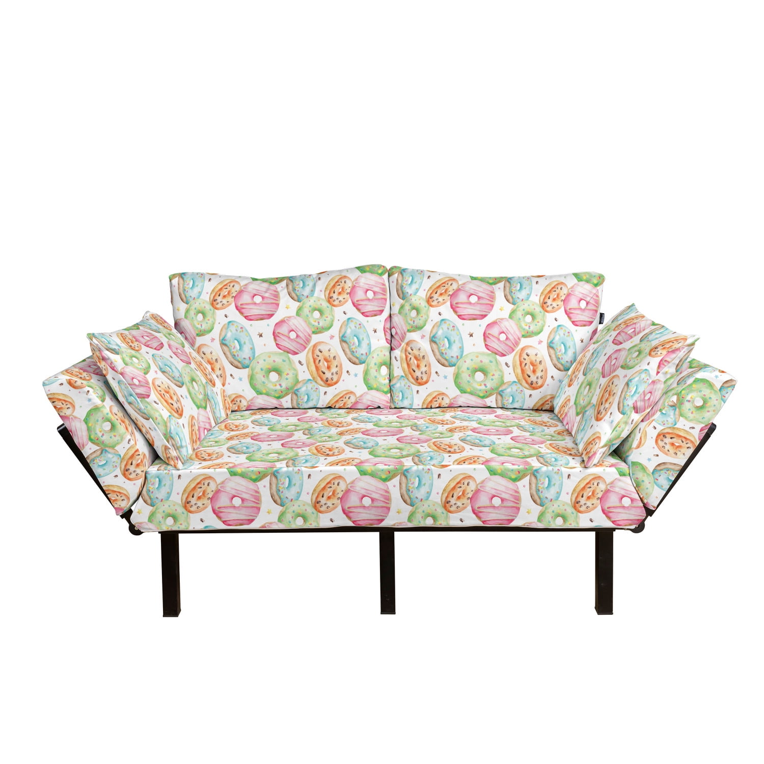 Colorful Futon Couch, Delicious Watercolor Pattern with Doughnuts Hand ...