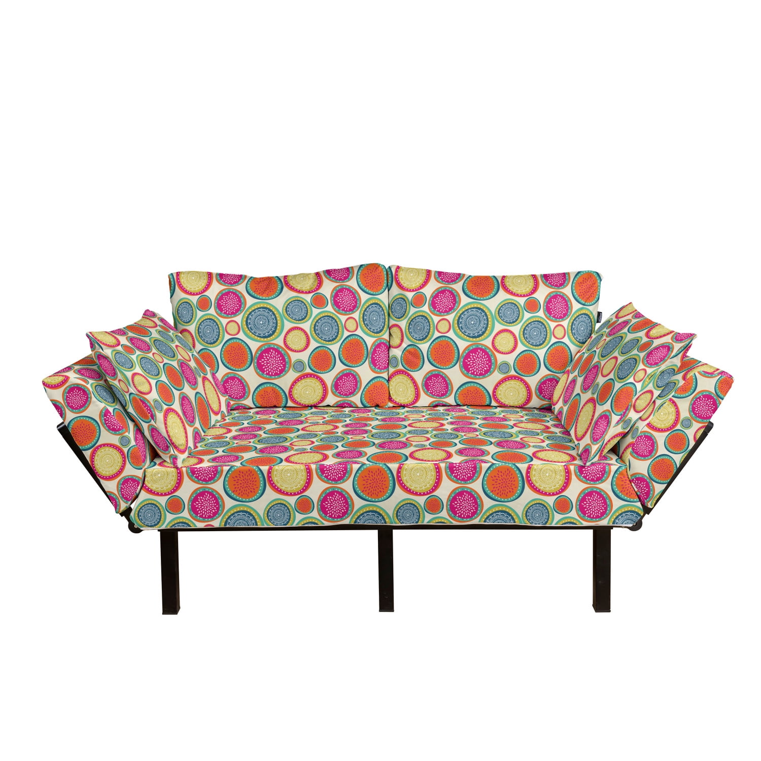 Colorful Futon Couch, Doodle Style Lively Colored Round Shapes with and ...