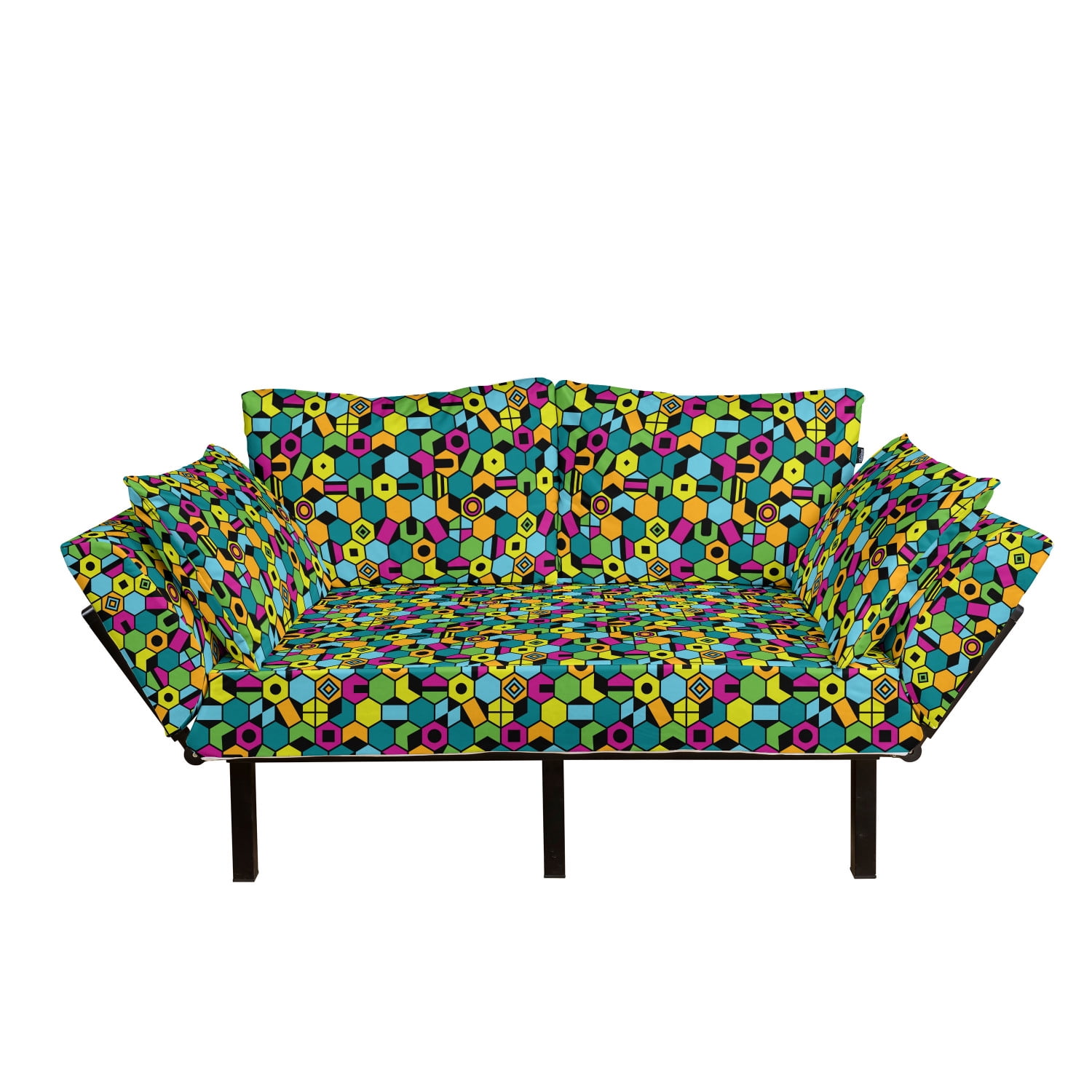 Colorful Futon Couch, Hexagonal Mosaic with Vibrant Colored Geometrical ...