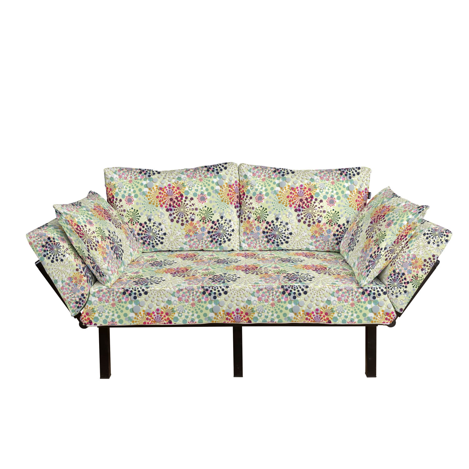 Colorful Futon Couch, Ornamental Round Dots with Multiple Colors ...