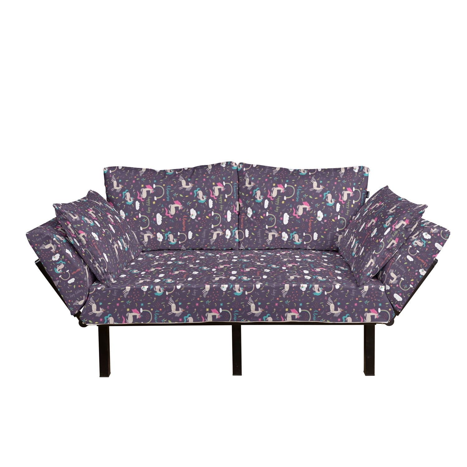 Colorful Futon Couch, Pastel Rainbow with Unicorns Dream Characters ...