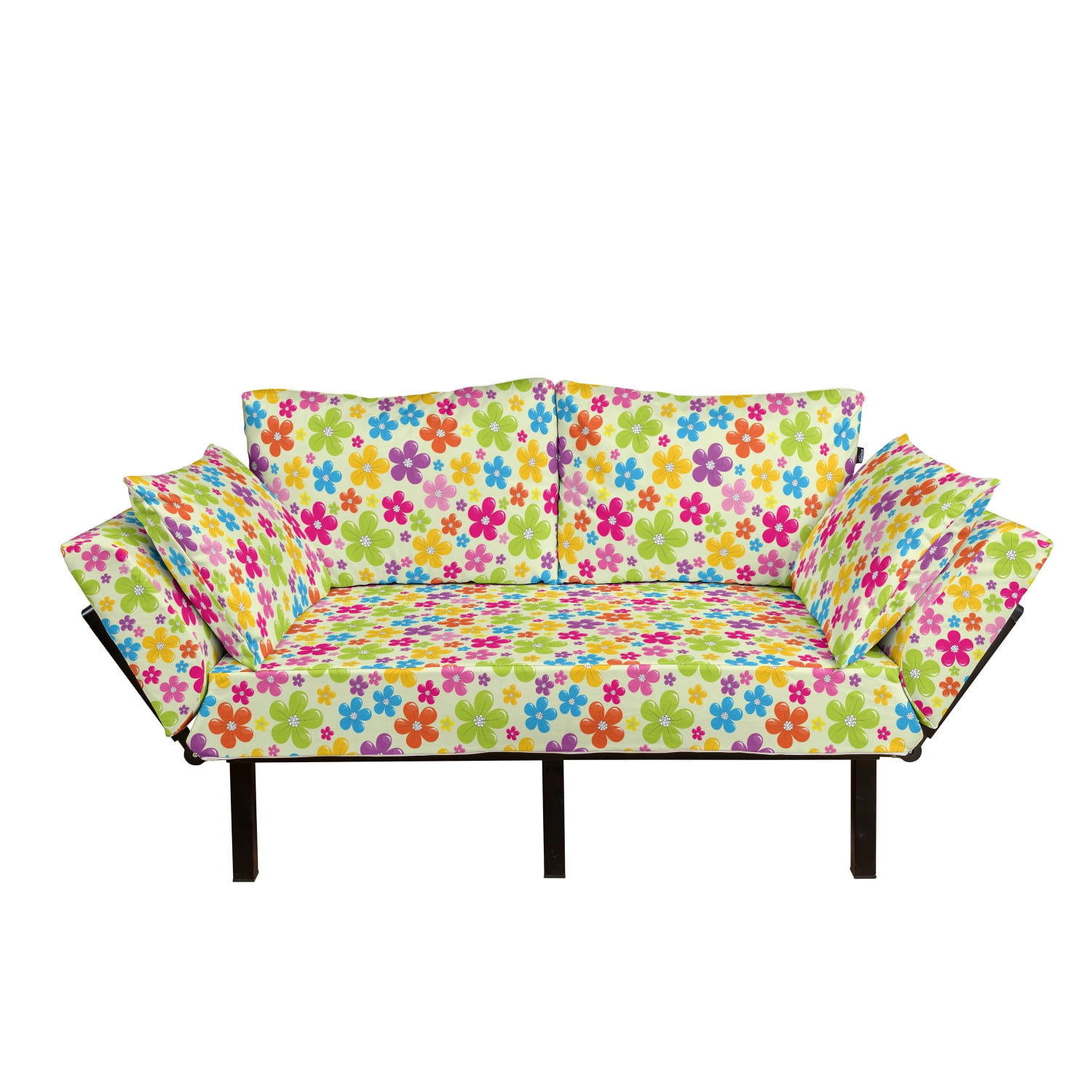 Colorful Futon Couch, Sixties Inspired Colorful Flowers Hippie Motifs ...