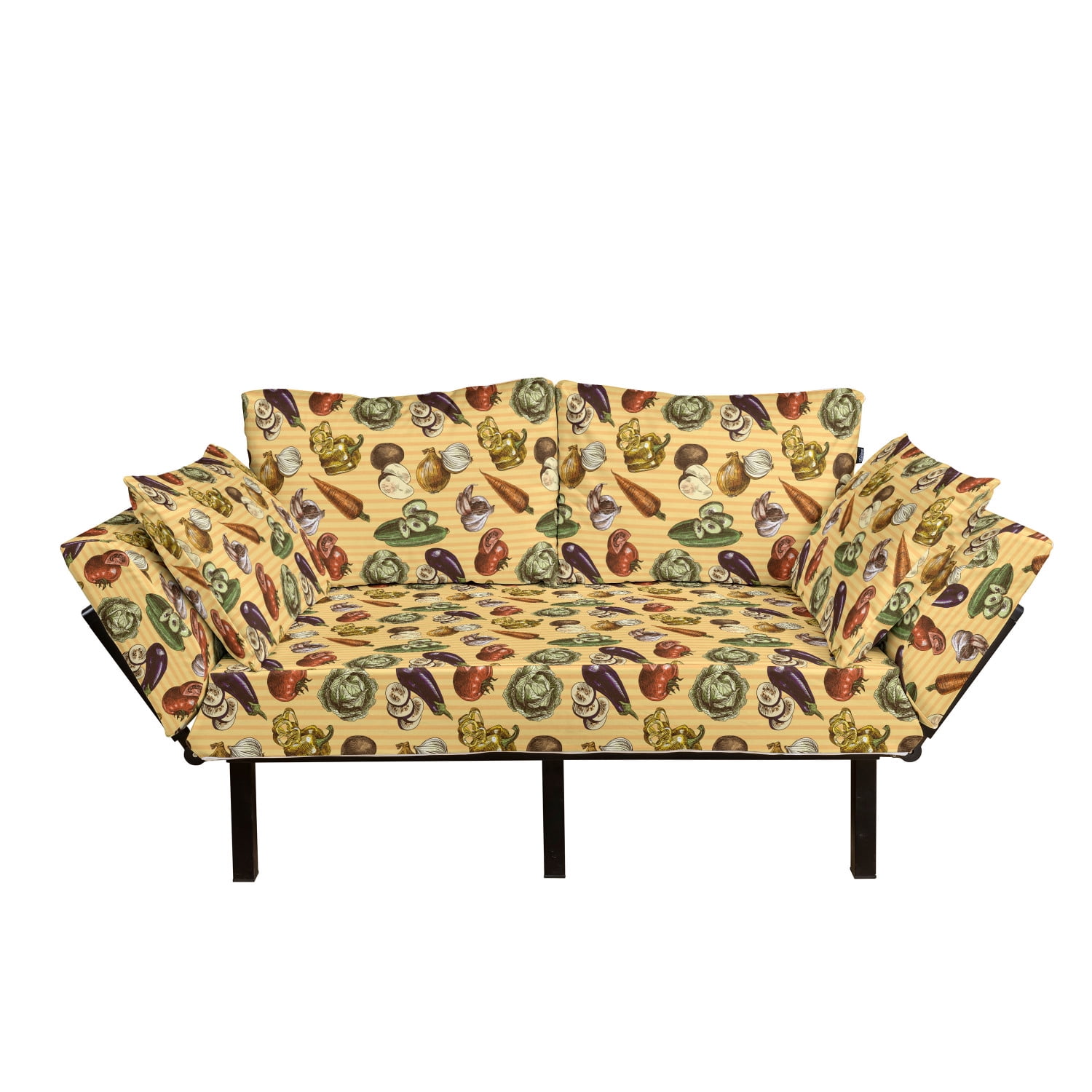 Colorful Futon Couch, Sketchy Hand Drawn Style Image of Vegetables ...