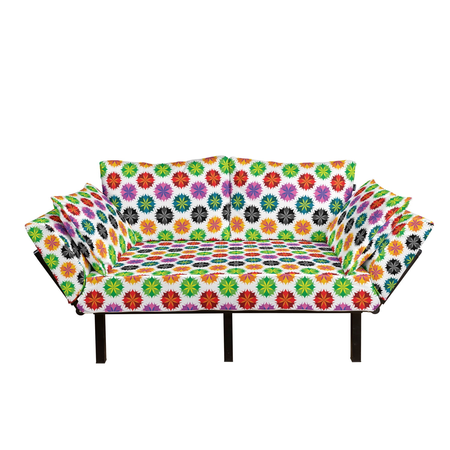 Colorful Futon Couch, Vibrant Colored Abstract Floral with Sharp Edges ...