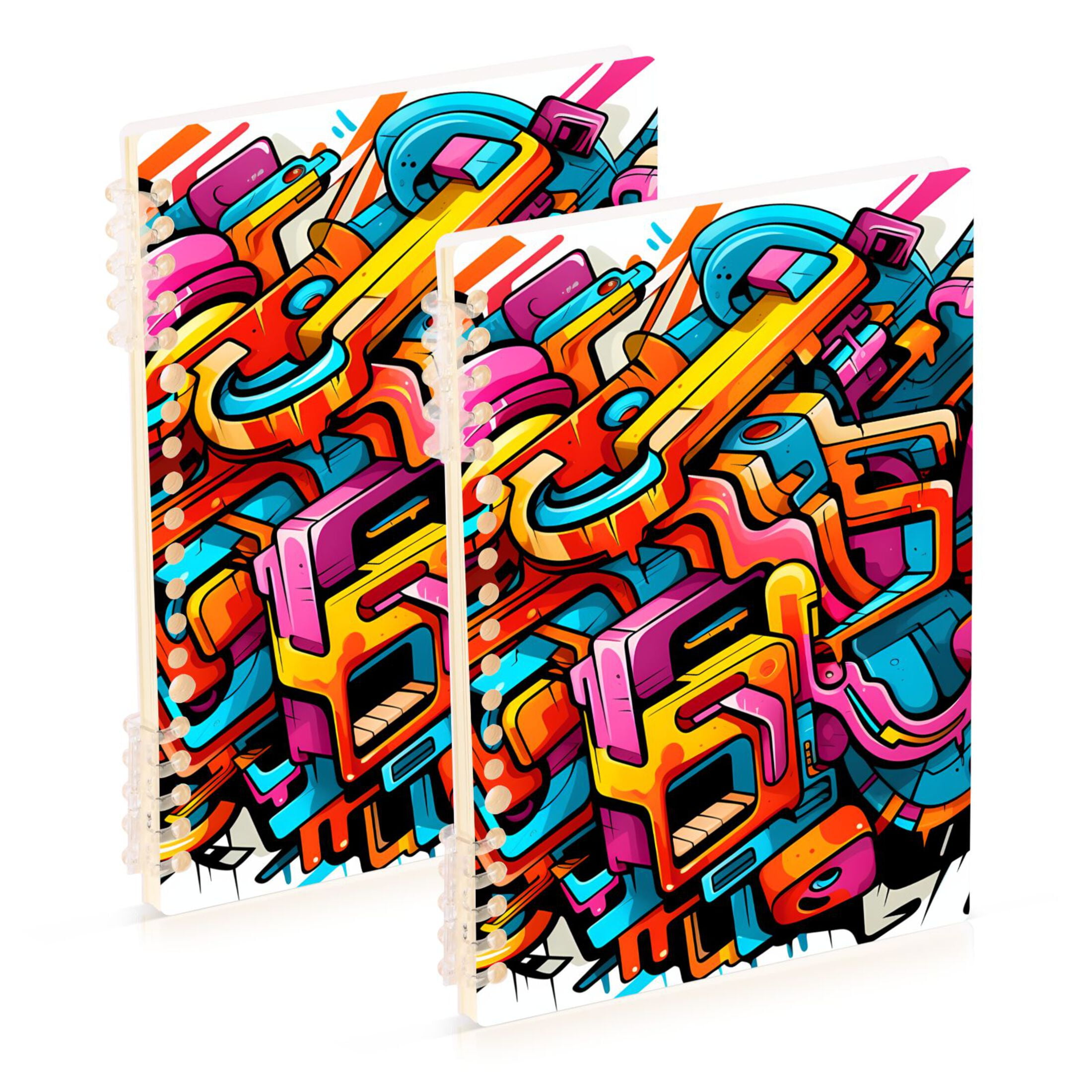 Colorful Futuristic Graffiti 2 Pcs Spiral Notebooks 60 Sheets 120 Pages ...