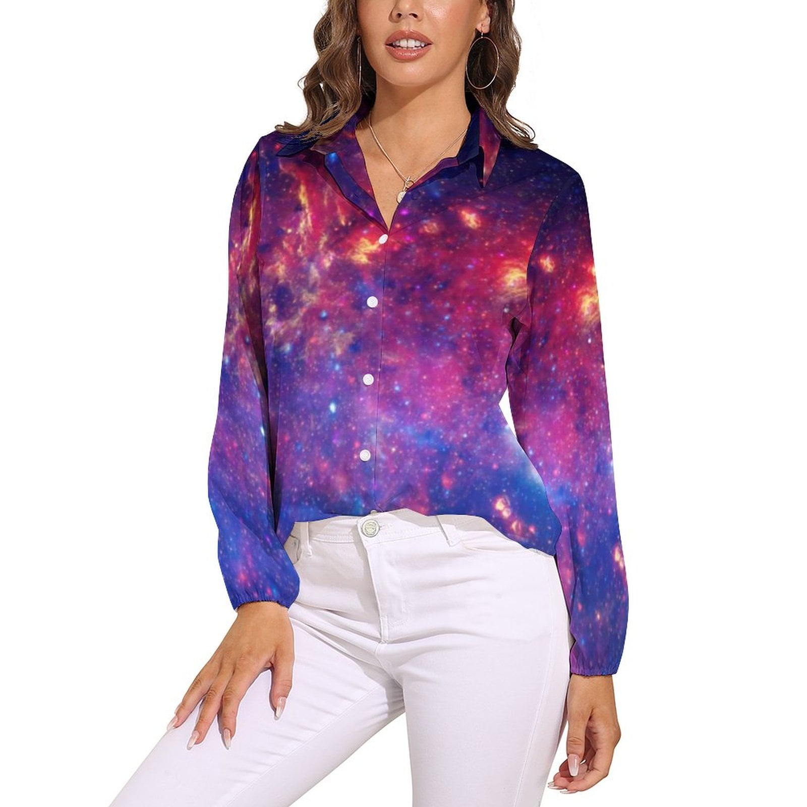 Colorful Galaxy Blouse Long-Sleeve Night Sky Bright Stars Kawaii ...