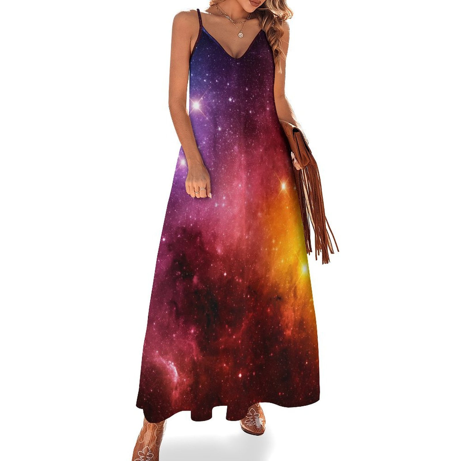 Colorful Galaxy Dress Green and Blue Cosmic Aesthetic Casual Long ...