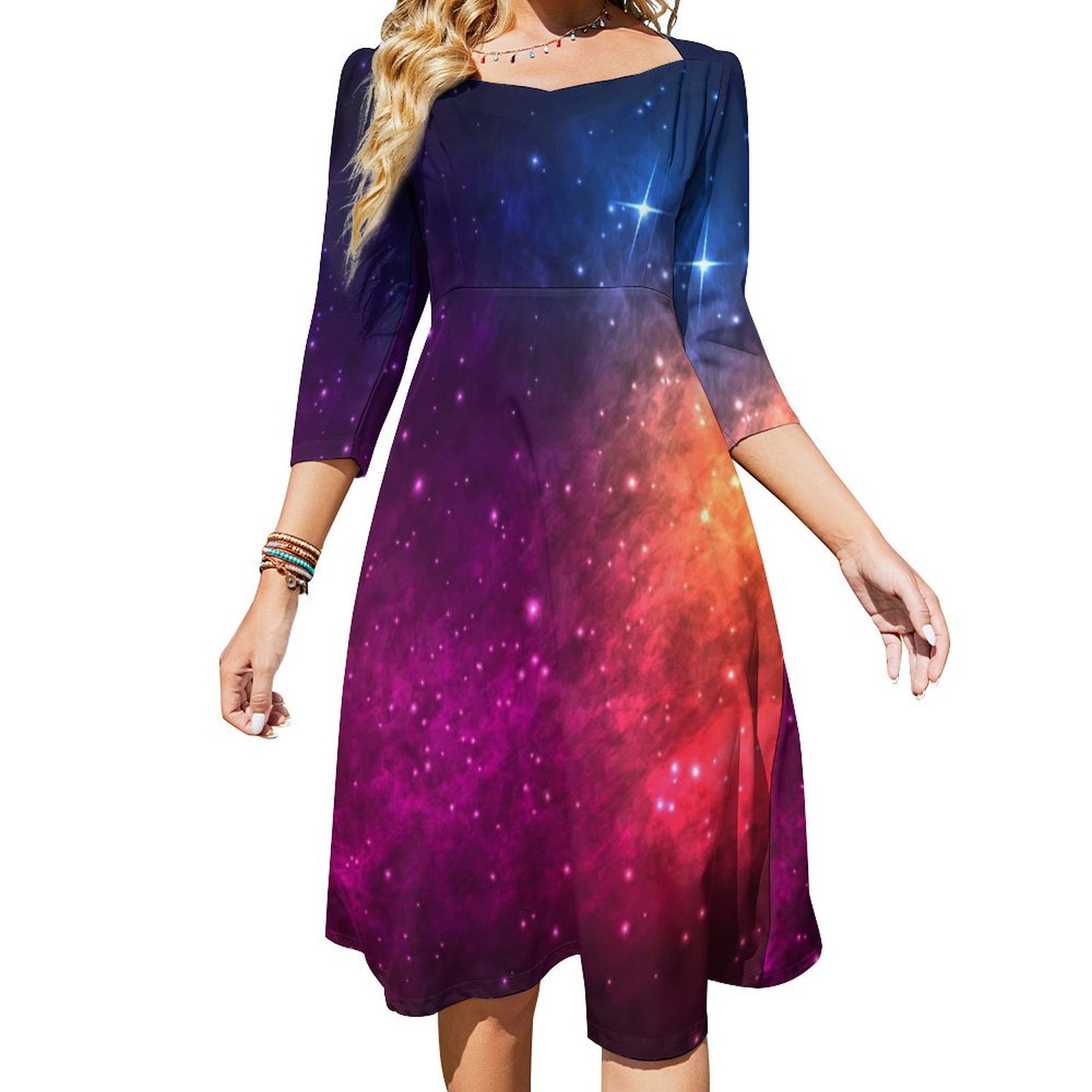 Colorful Galaxy Dress Summer Stars and Nebula Elegant Dresses Woman ...