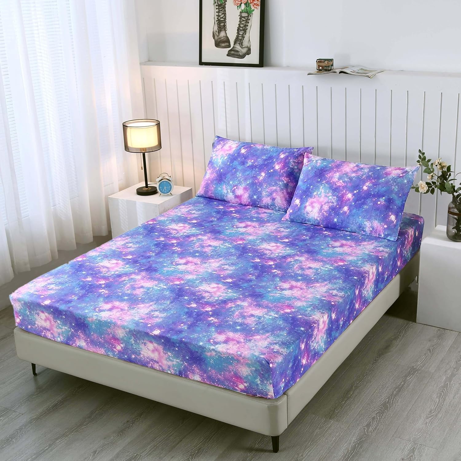 Colorful Galaxy Full Fitted Sheet with 2 Pillowcases, Not Including ...