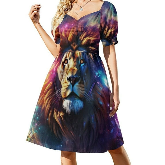 Colorful Galaxy Lion Art Short Sleeve Dress Clothes Women's Summer ...