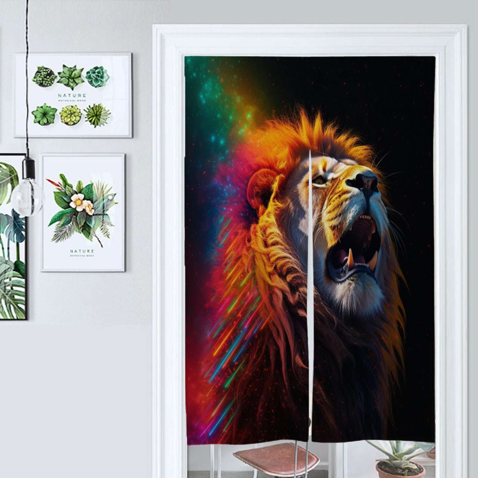 Colorful Galaxy Lion Roar Door Curtain Nordic Living Room DoorCurtain ...
