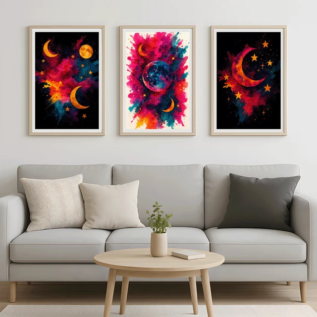 Colorful Galaxy Night Sky Wall Art Set of 3 | Celestial Boho Home Decor ...