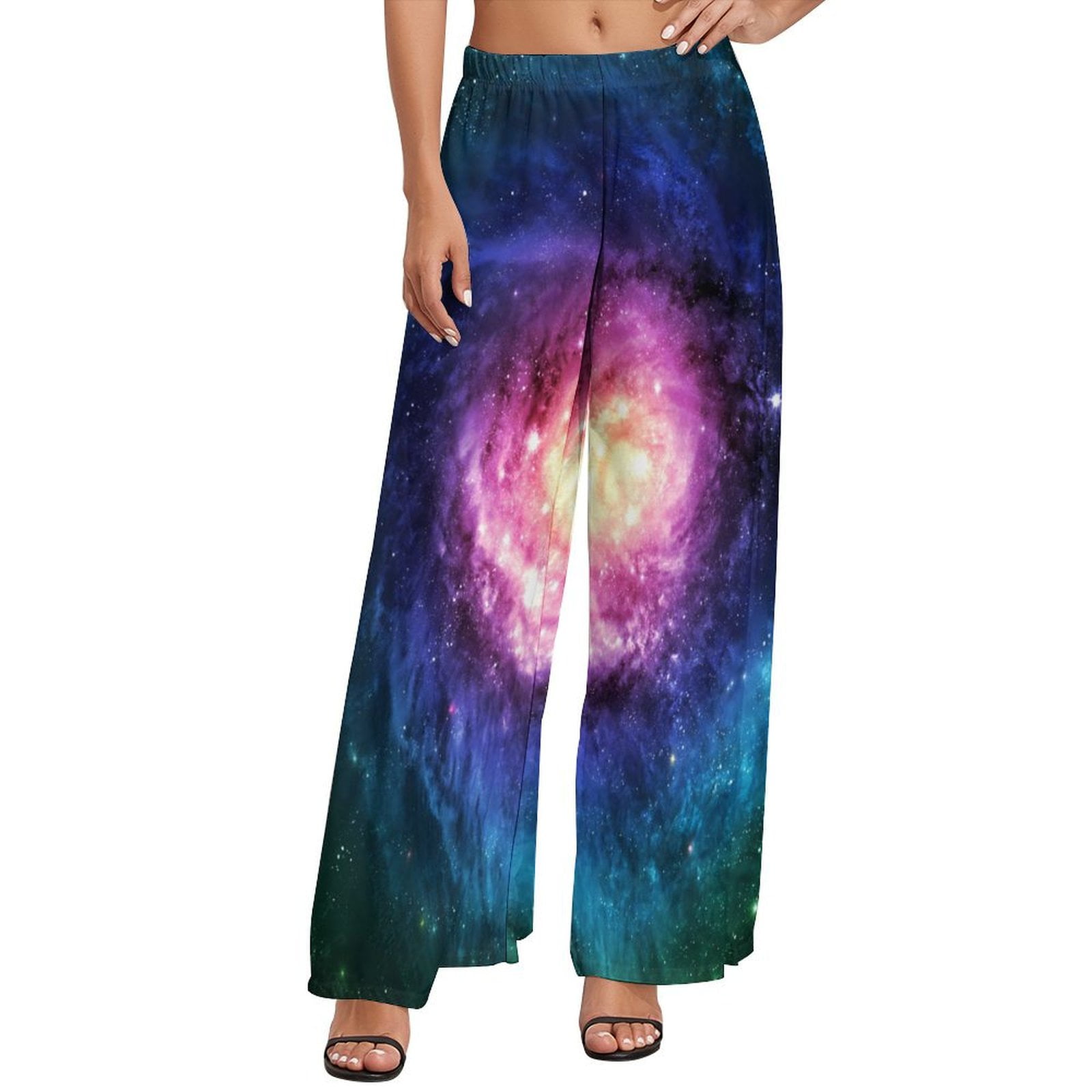 Colorful Galaxy Pants Elastic Waist Green and Blue Elegant Trousers ...