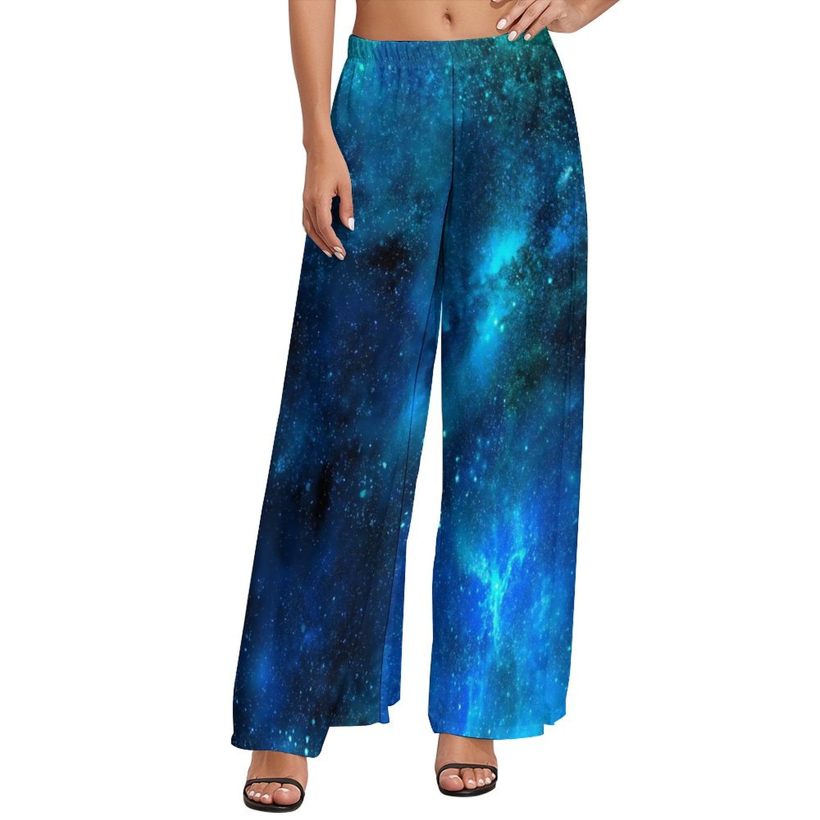 Colorful Galaxy Pants Elastic Waist Green and Blue Elegant Trousers ...