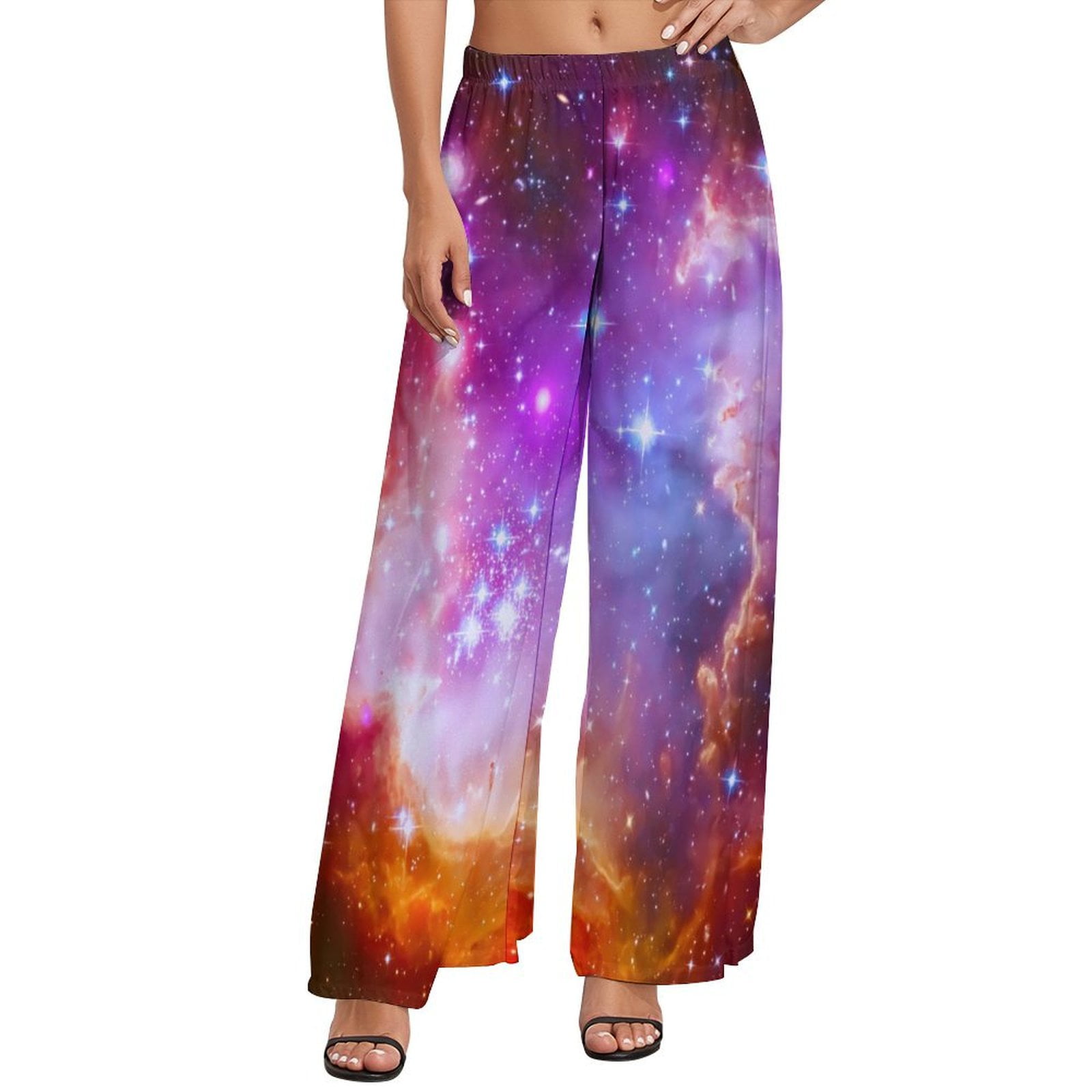 Colorful Galaxy Pants Elastic Waist Green and Blue Elegant Trousers Streetwear Design Wide Pants ...