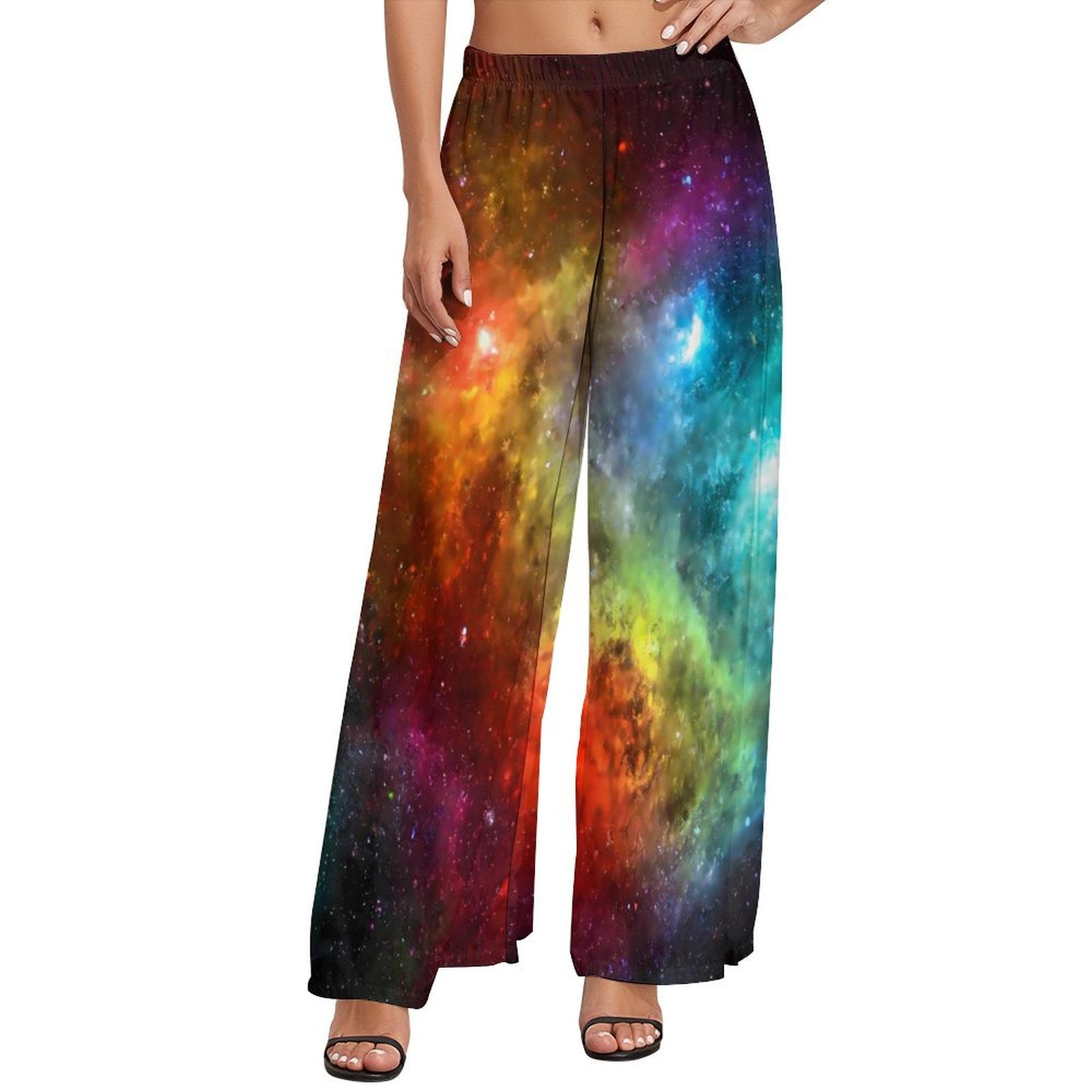 Colorful Galaxy Pants Elastic Waist Green and Blue Elegant Trousers Streetwear Design Wide Pants ...