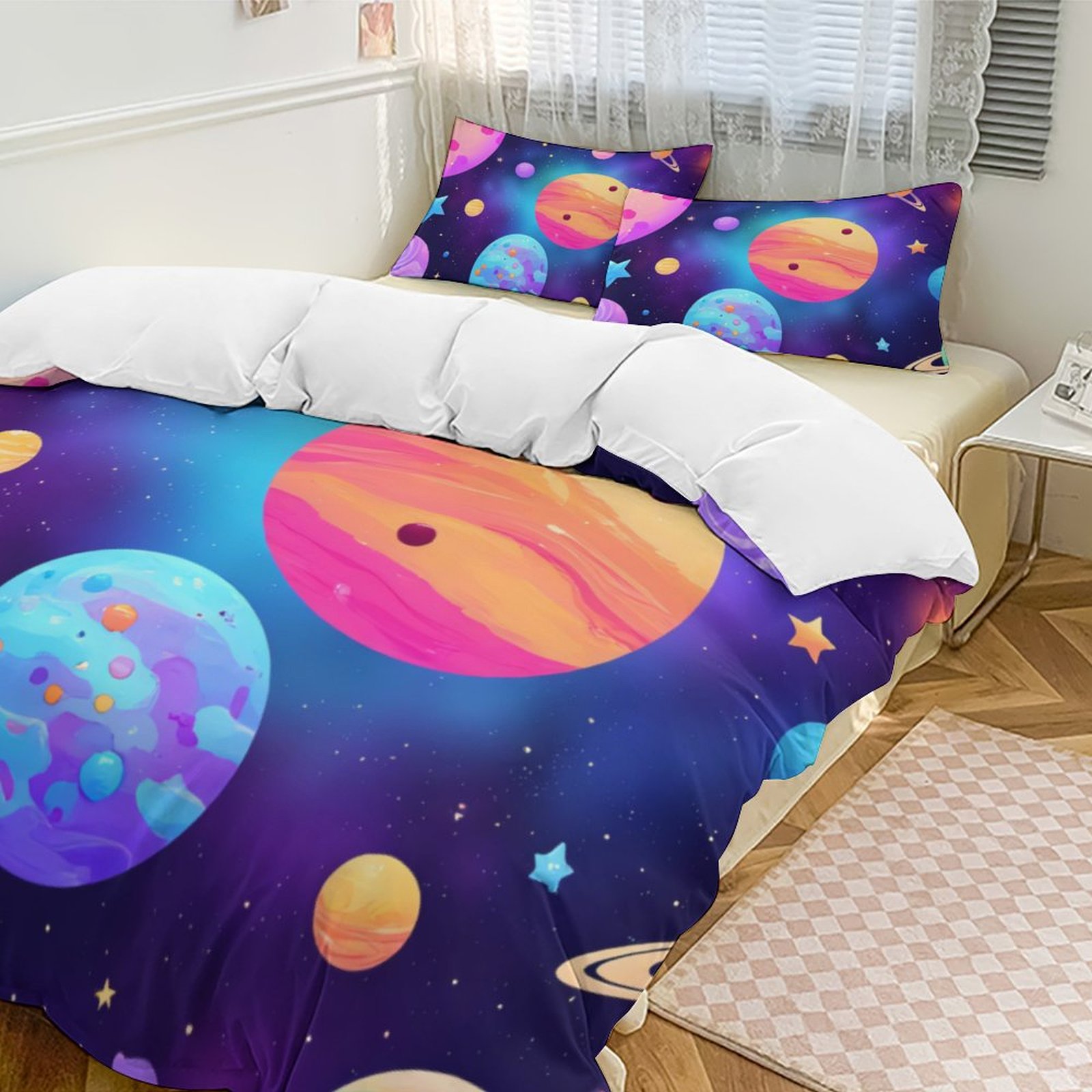 Colorful Galaxy Planets Print Duvet Cover Set Themed Multicolor ...