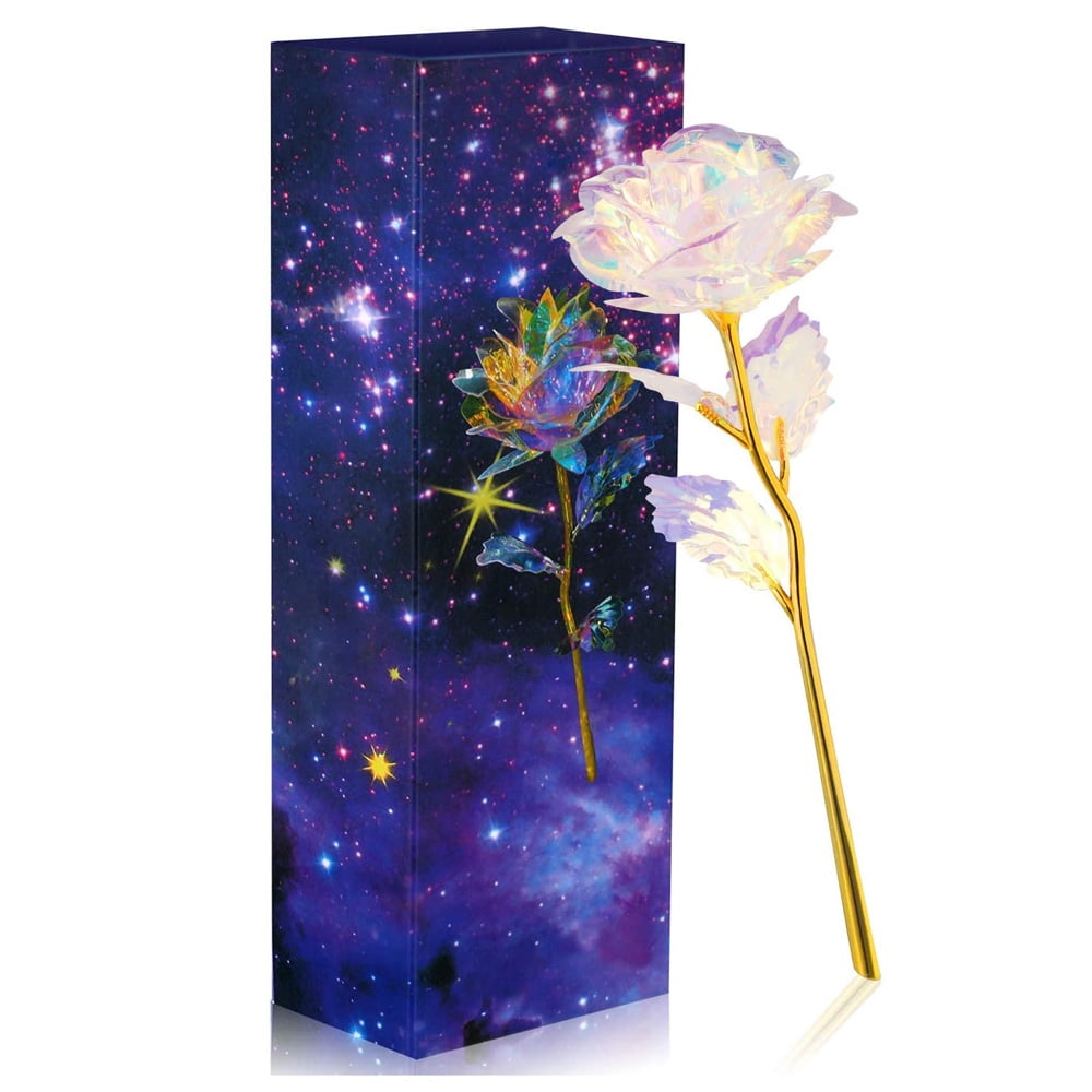 Colorful Galaxy Rose Flower Gift Crystal Rose with Love Shape Base and ...