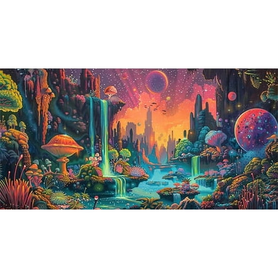 Colorful Galaxy Space Planet Aquarium Background, Waterfall Landscape ...
