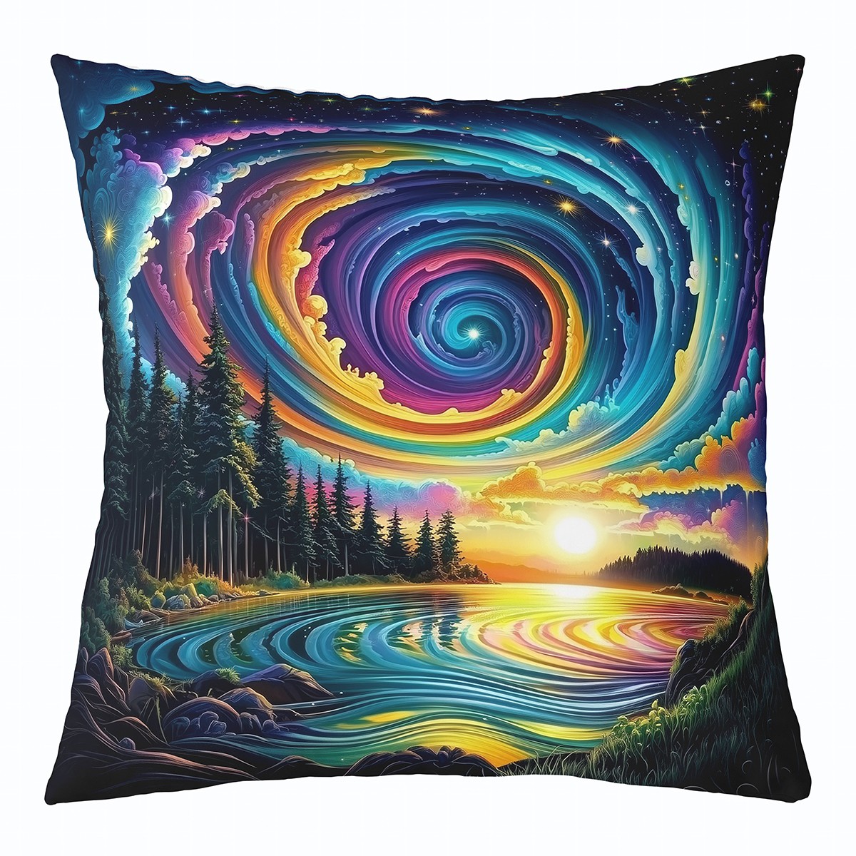 Colorful Galaxy Throw Pillow Cover Trippy Sky Swirl Rainbow Square ...