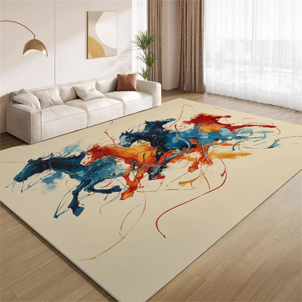 Colorful Galloping Horse Area Rugs, Abstract Animal Pattern Carpet ...