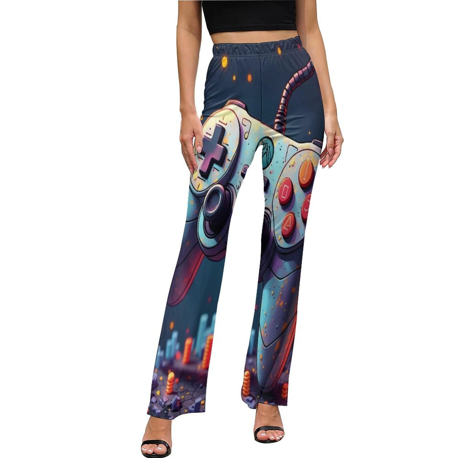 Colorful Game Controller Art High Waisted Casual Flared Trousers Summer ...