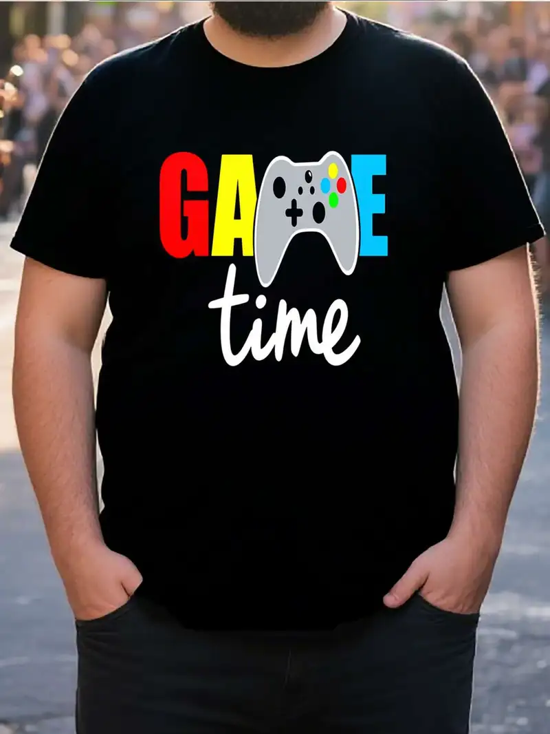 Colorful Game Controller Graphic Men's Plus Size Gamer Short Sleeve ...