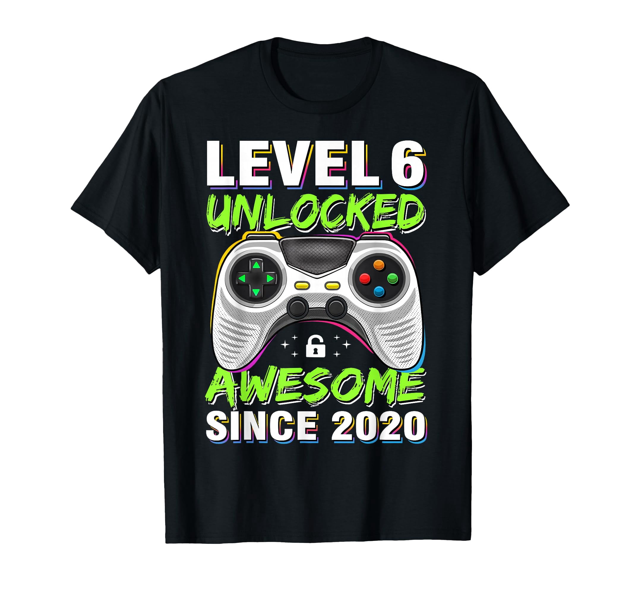 Colorful Game Controller Graphic T-Shirt for Level 6 Unlocked Birthday ...