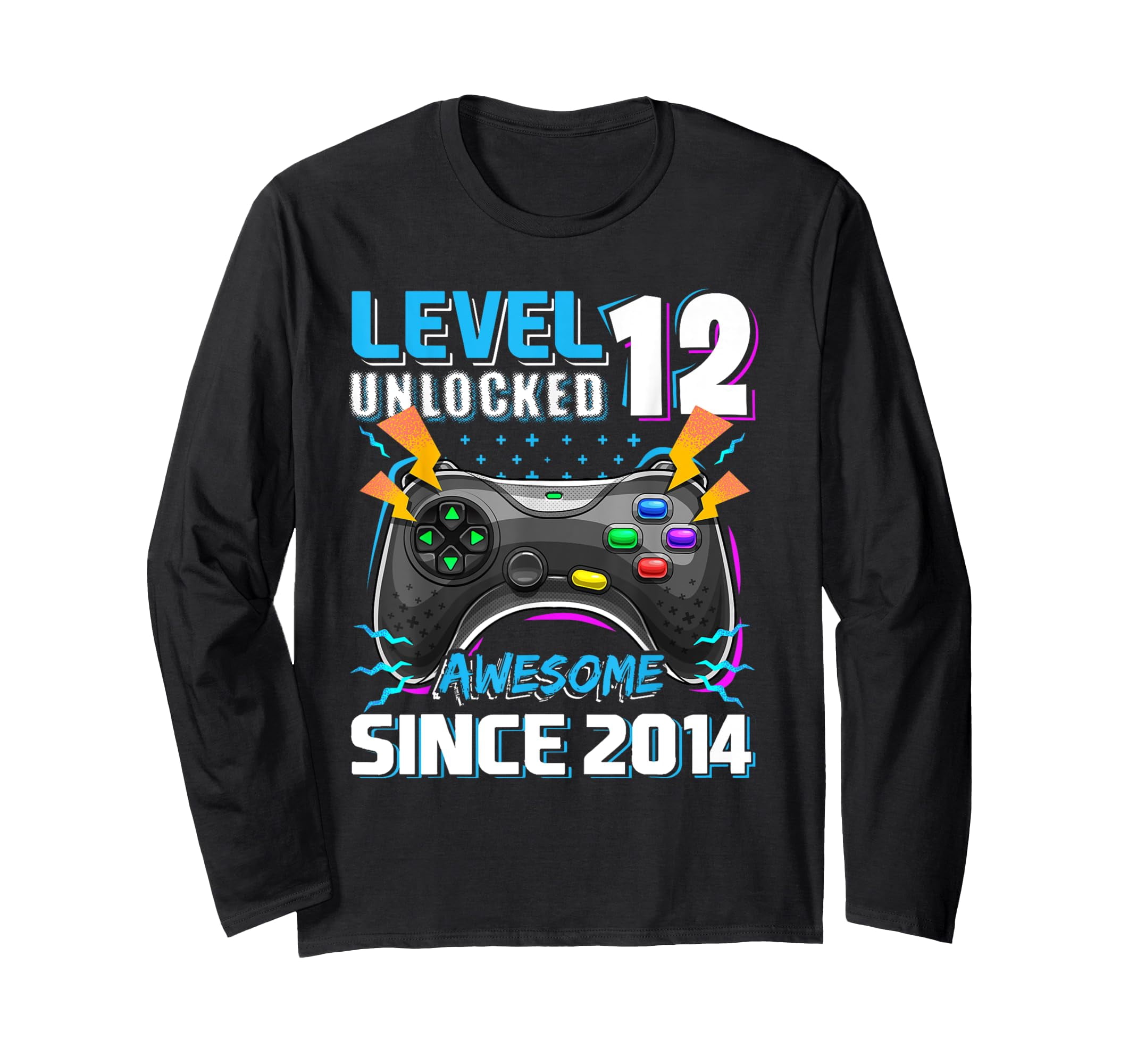 Colorful Game Controller Long Sleeve T-Shirt for Celebrating Level 12 ...