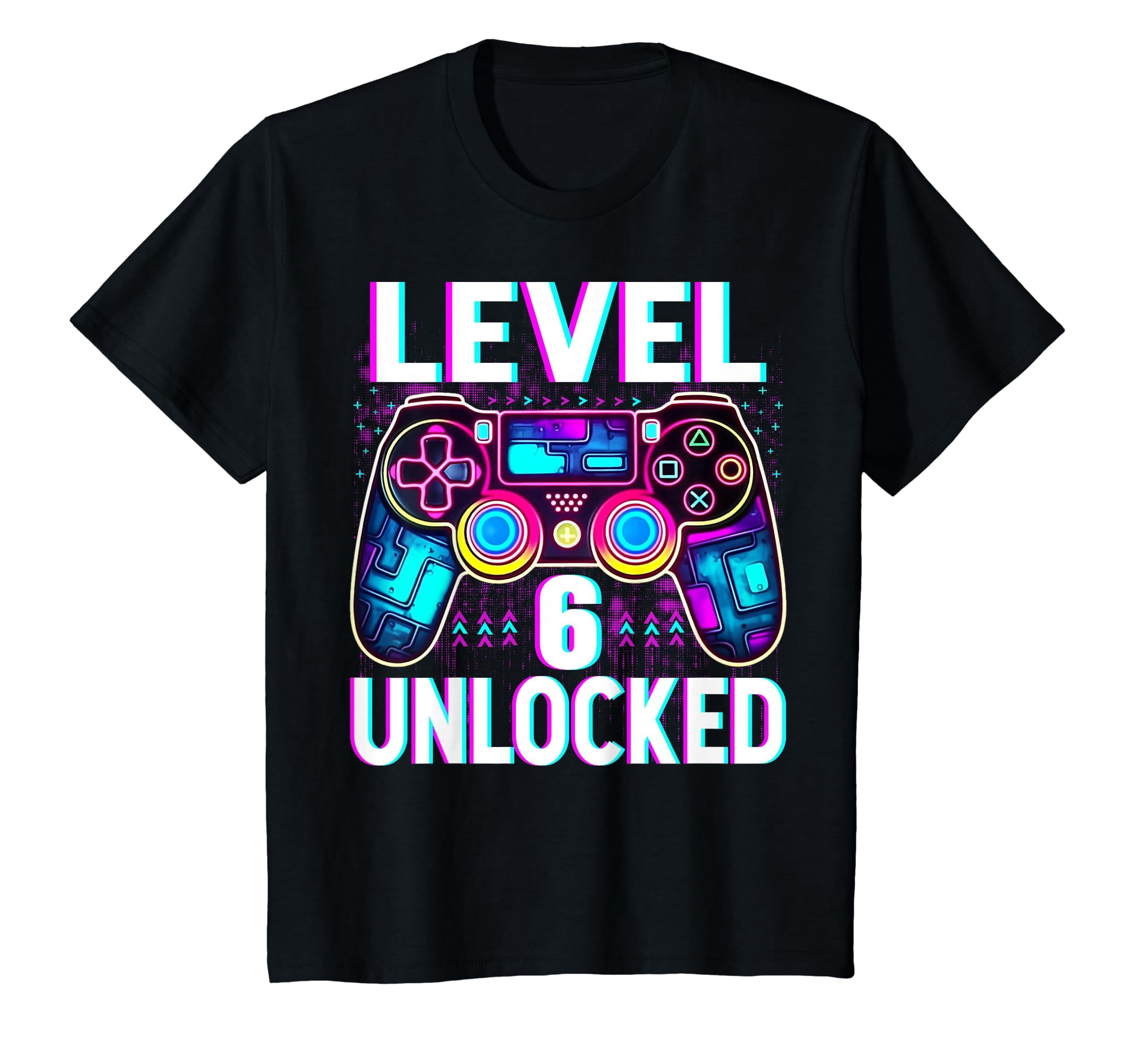 Colorful Gamer Controller Level 6 Unlocked T-Shirt for Fun Birthday ...