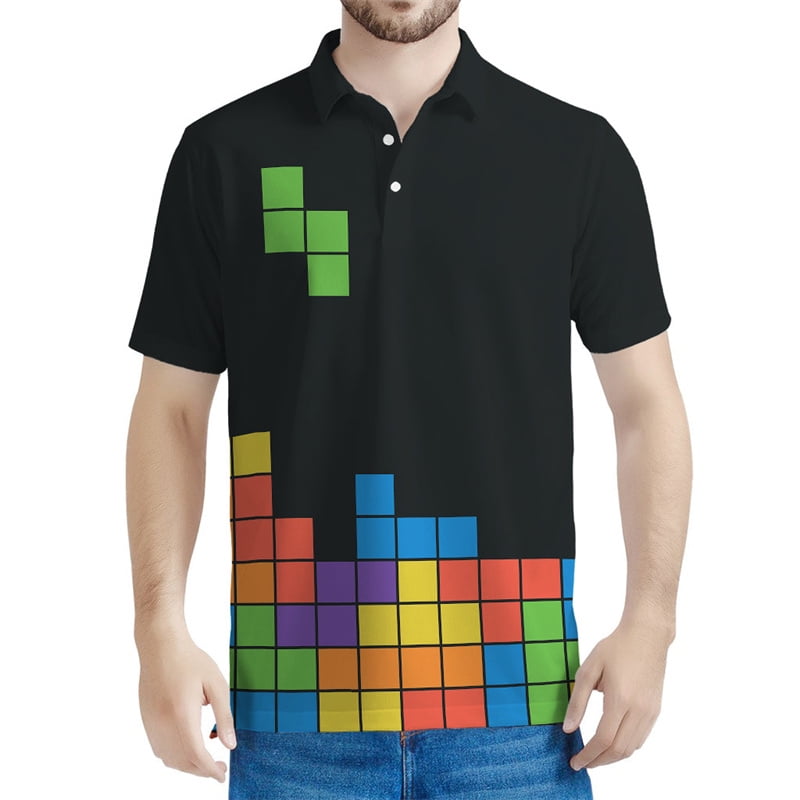 Colorful Games Block Puzzle Pattern Polo Shirt Men 3D Printed Tee ...