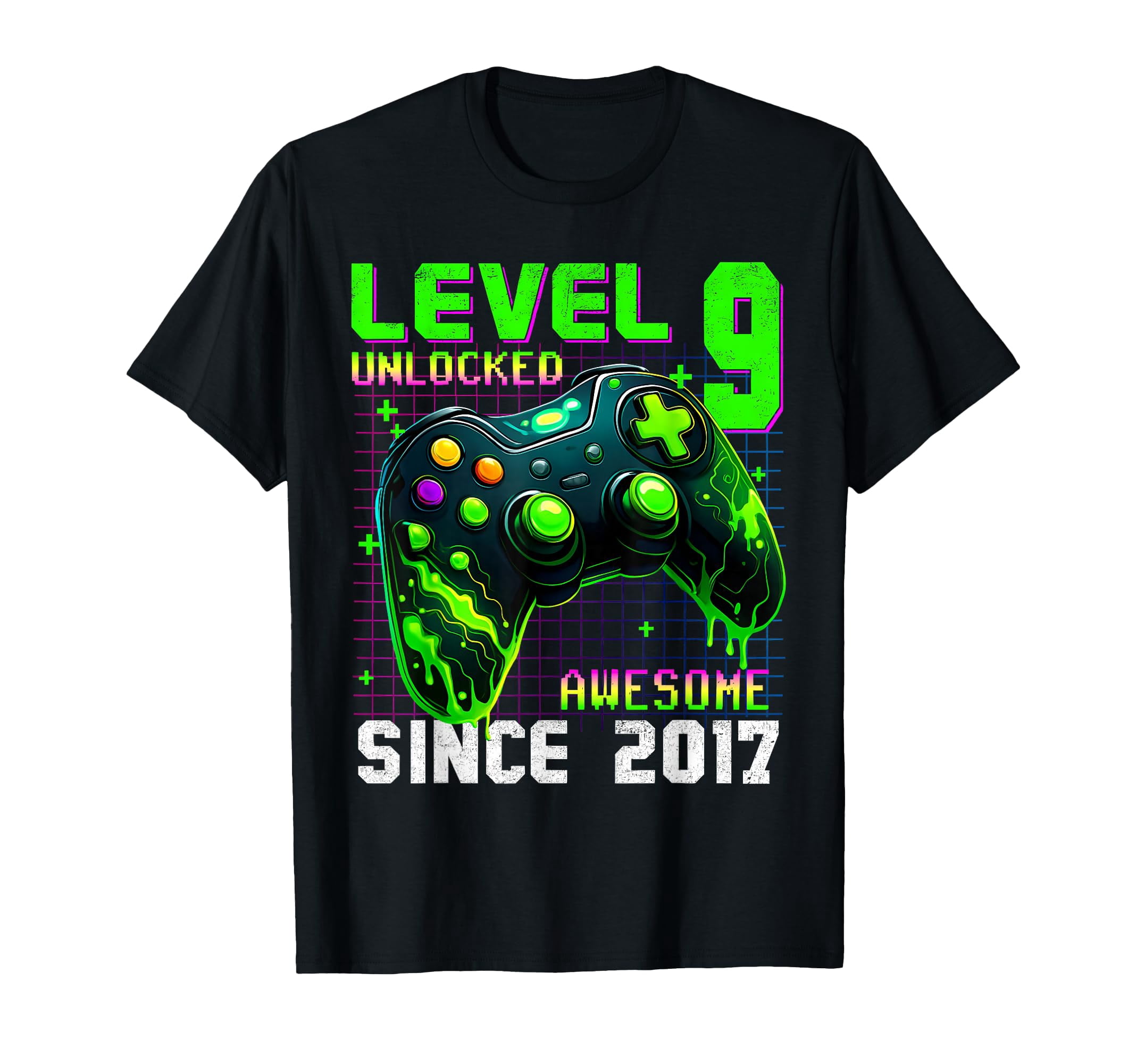 Colorful Gaming Controller Level 9 Unlocked T-Shirt for Awesome 9th ...