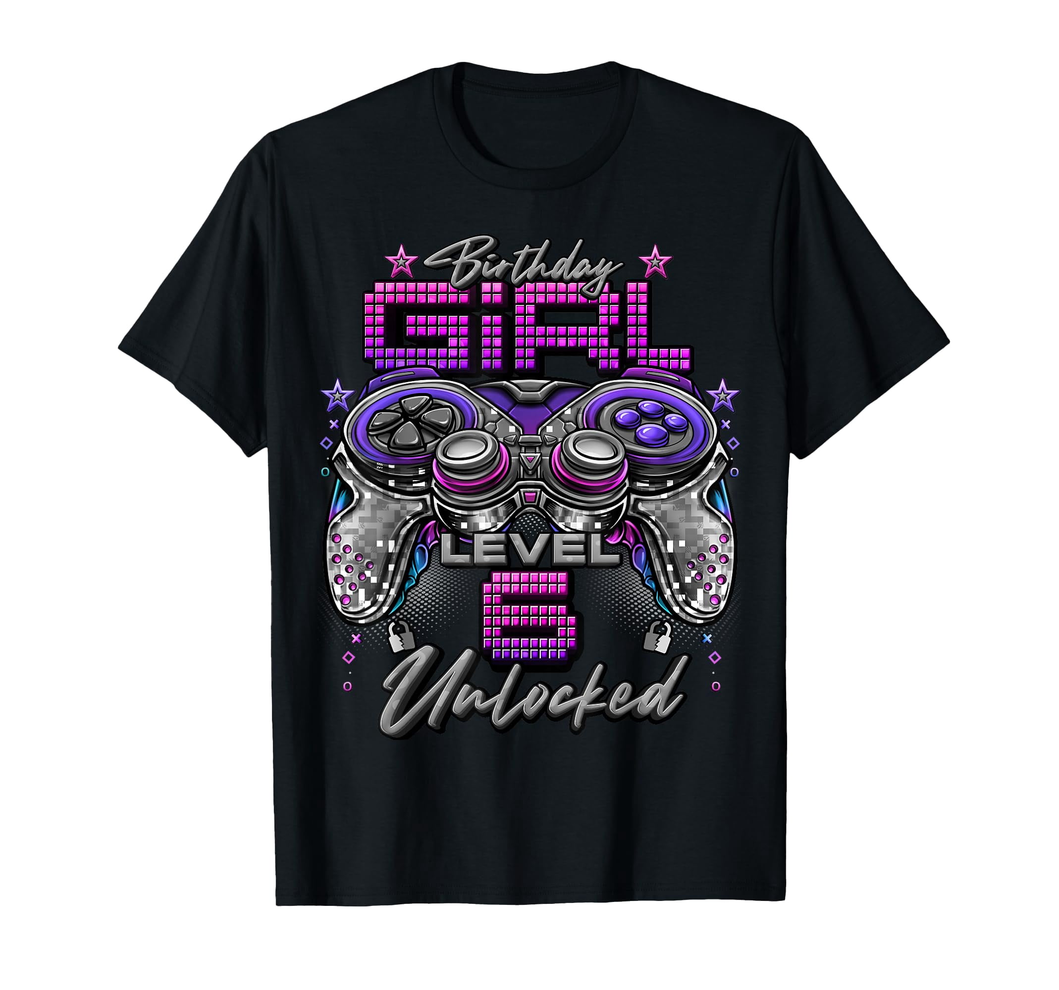 Colorful Gaming Controller T-Shirt for Birthday Celebration - Level 6 ...