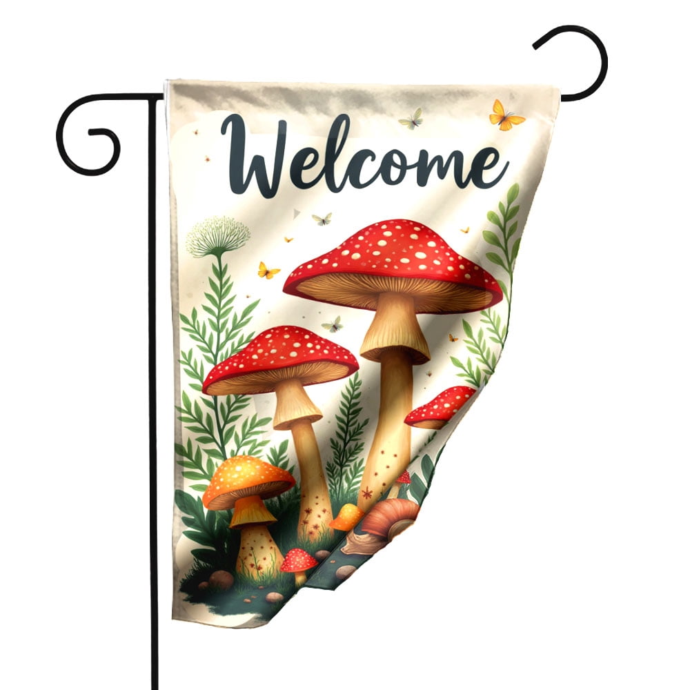 Colorful Garden Flag with Mushrooms Butterflies and Snail Design Double ...