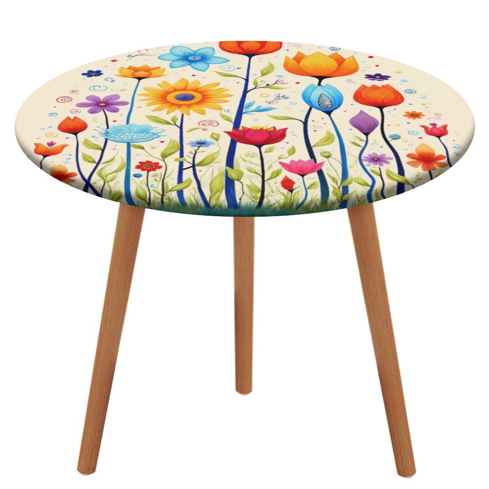 Colorful Garden Flowers Pattern Round Tablecloth Waterproof Elastic ...