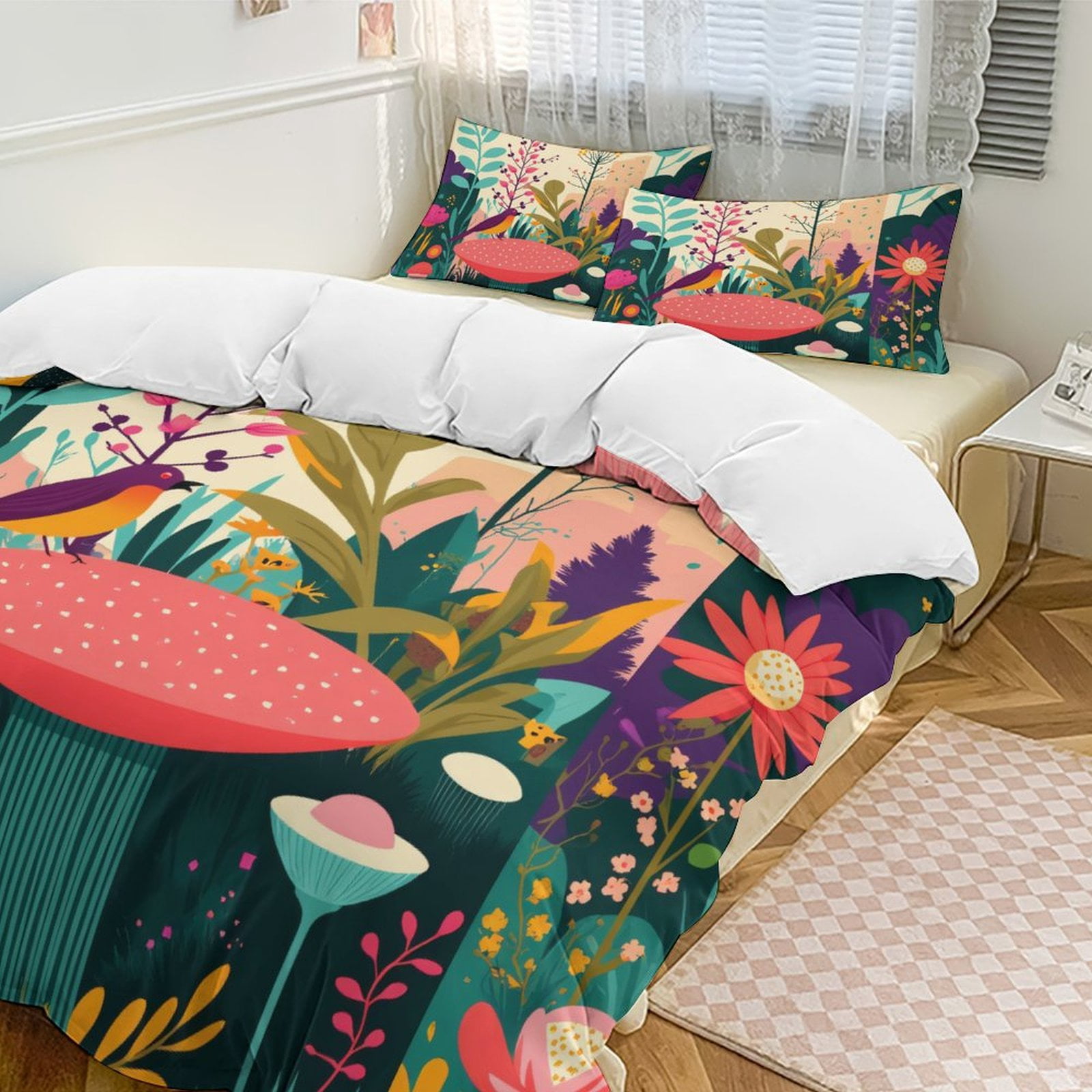 Colorful Garden with Flowers And Birds Bedding Set Couple Bedclothes ...