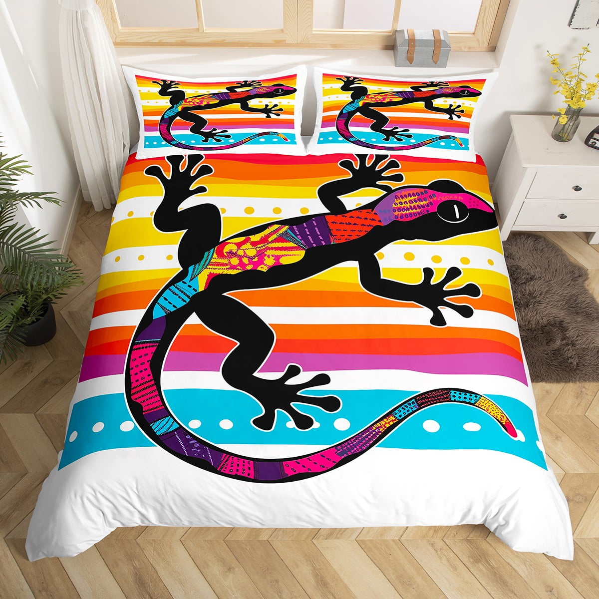 Colorful Gecko Bedding Set Cartoon Reptiles Comforter Cover Cute Lizard ...
