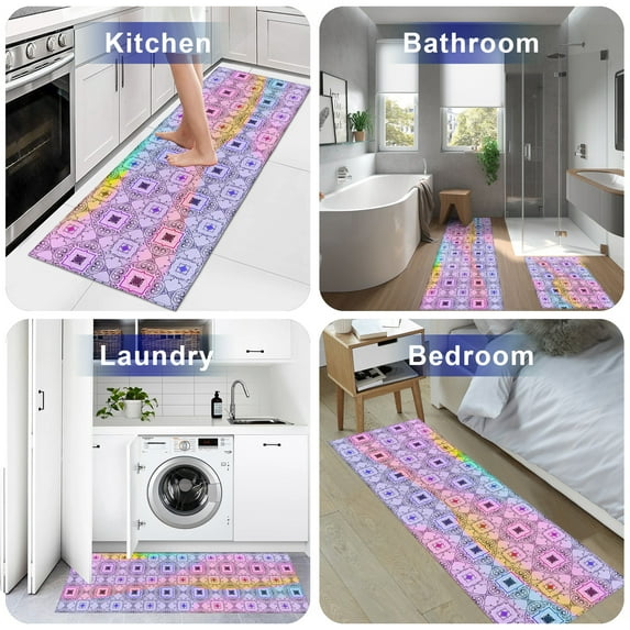 Colorful Geometric 2 Pieces Non-Slip Kitchen Mat Set Ethnic Boho Modern ...