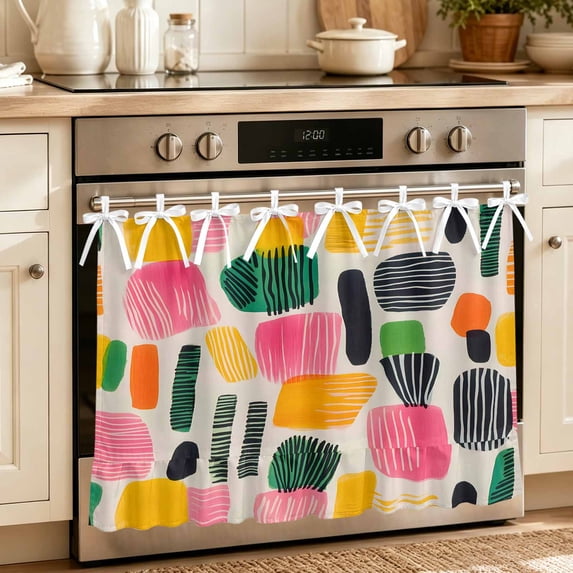 Colorful Geometric Abstract Oven Curtain with Tie Top,Oven Skirt ...