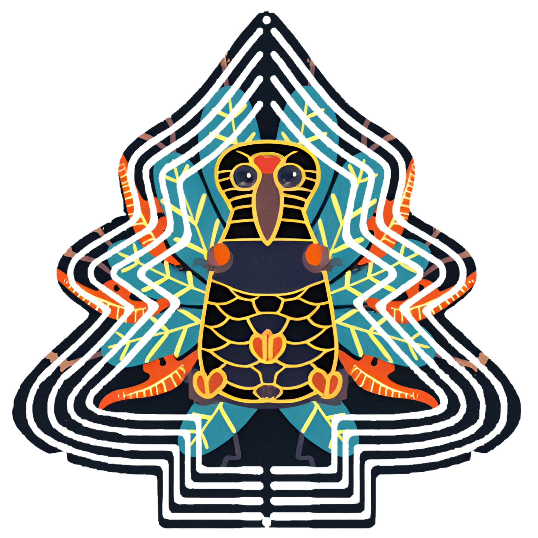 Colorful Geometric Bird & Tree Design Metal Hanging Christmas Wind ...