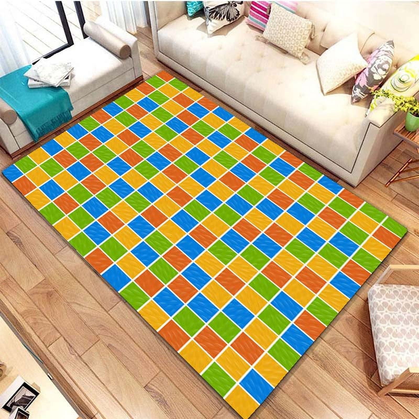 Colorful Geometric Block Pattern Area Rugs for Living Room Bedroom ...