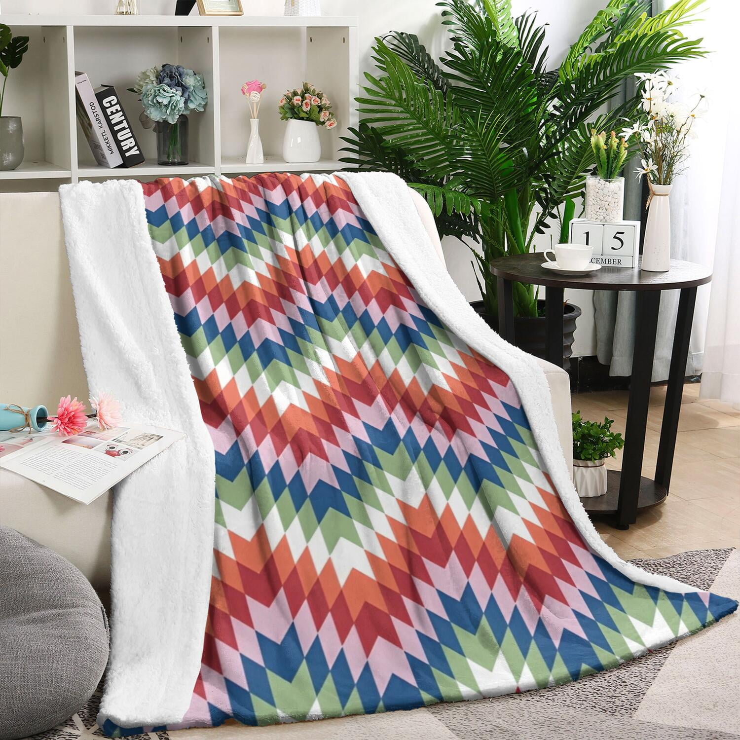 Colorful Geometric Chevron Pattern Blanket,Comfortable Soft Lamb Wool ...